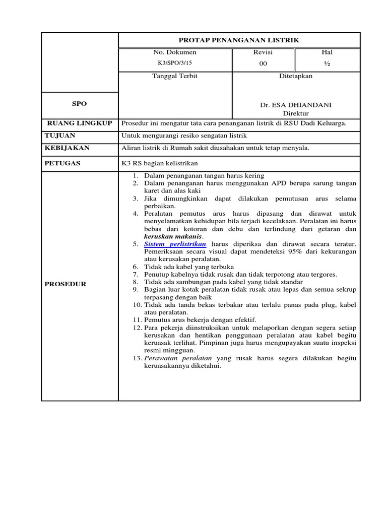 SOP Penanganan Listrik | PDF