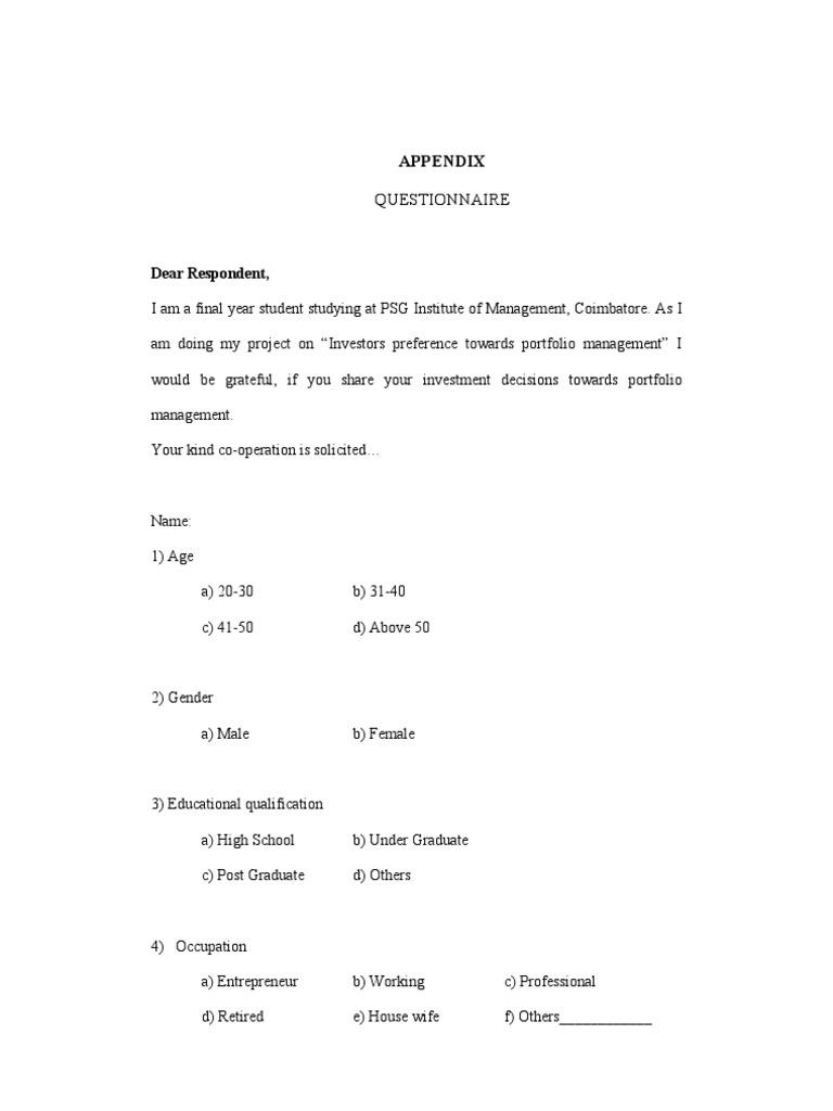 Questionnaire | PDF | Investing | Stocks