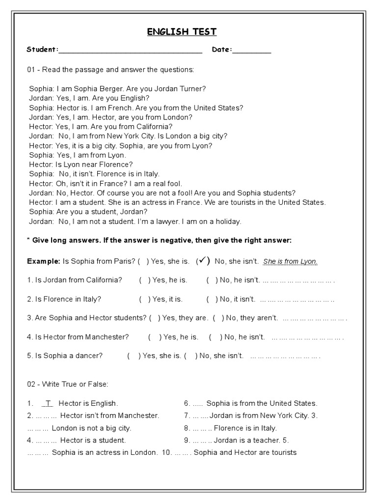 English Test: Student: - Date | PDF