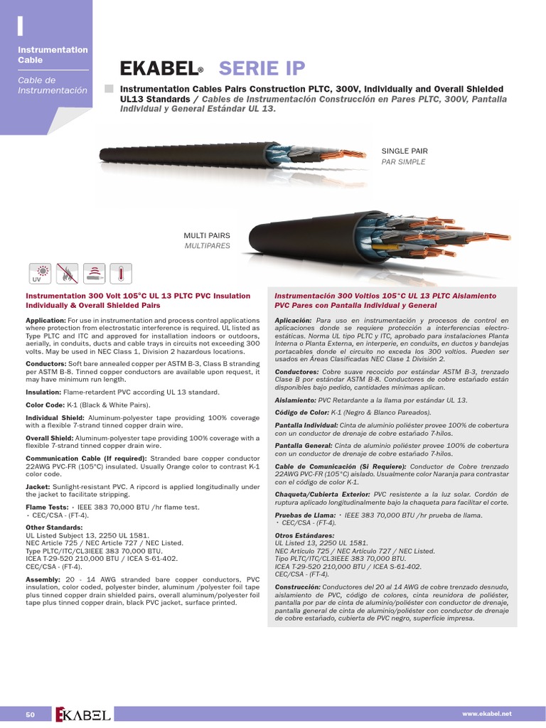 Ip Multi Pares Cable de Instrumentacion-Ekabel | PDF | Conductor ...