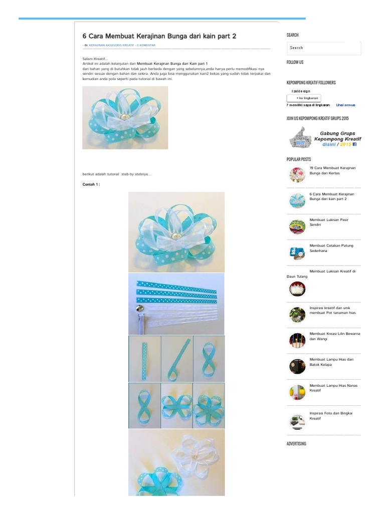 6 Cara Membuat Kerajinan Bunga Dari Kain Part 2 - Kepompong Kreatif | PDF