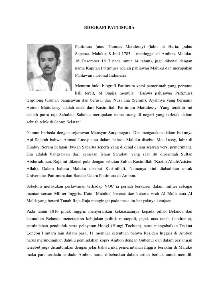 Biografi Kapitan Pattimura dan Perjuangannya | PDF