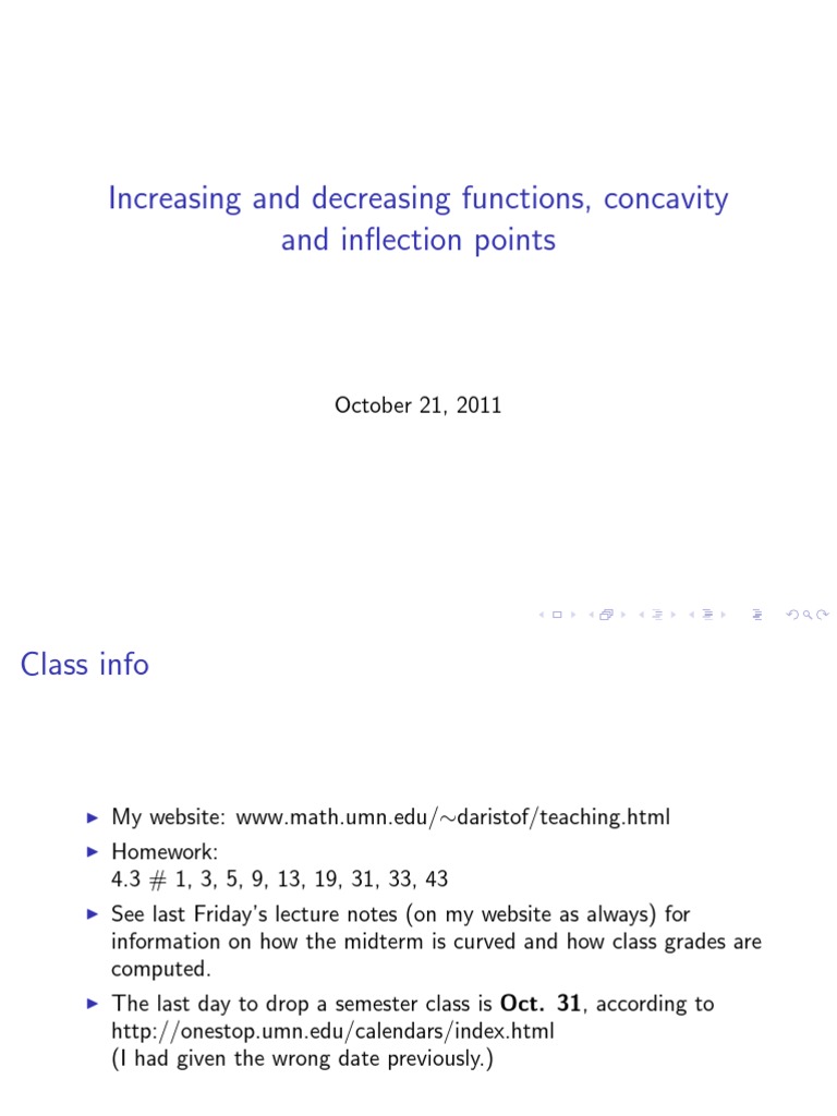 Increasing and decreasing functions, concavity and inflection points ...