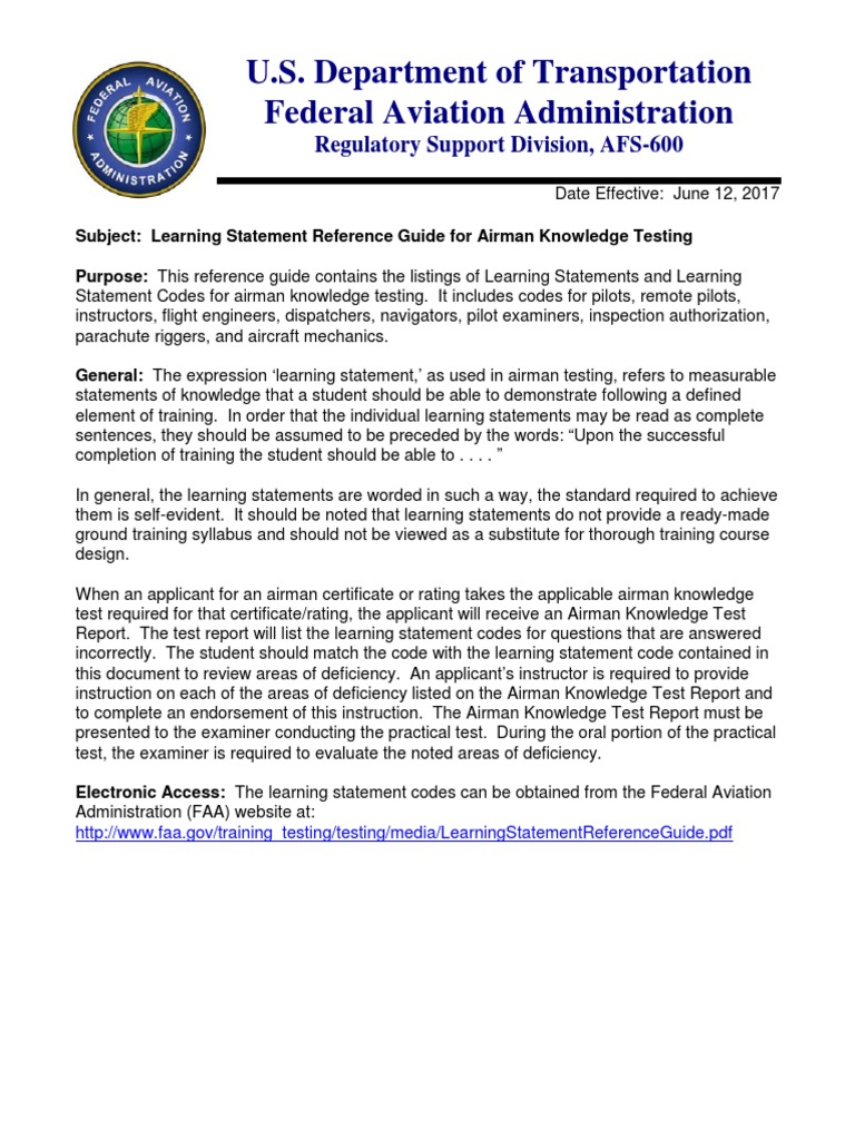 Learning Statement Reference Guide | PDF | Aircraft | Flight