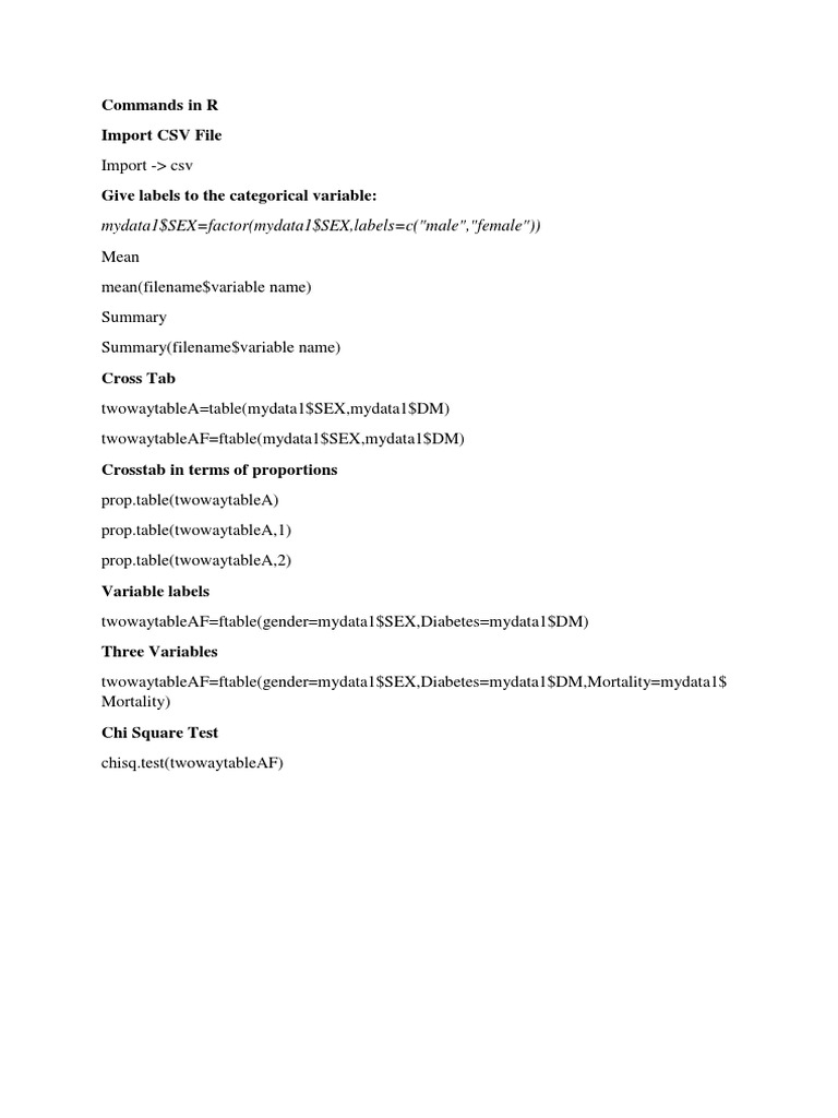Mydata1 Sex Factor Mydata1 Sex Labels C Male Female Commands In R Import Csv File Pdf