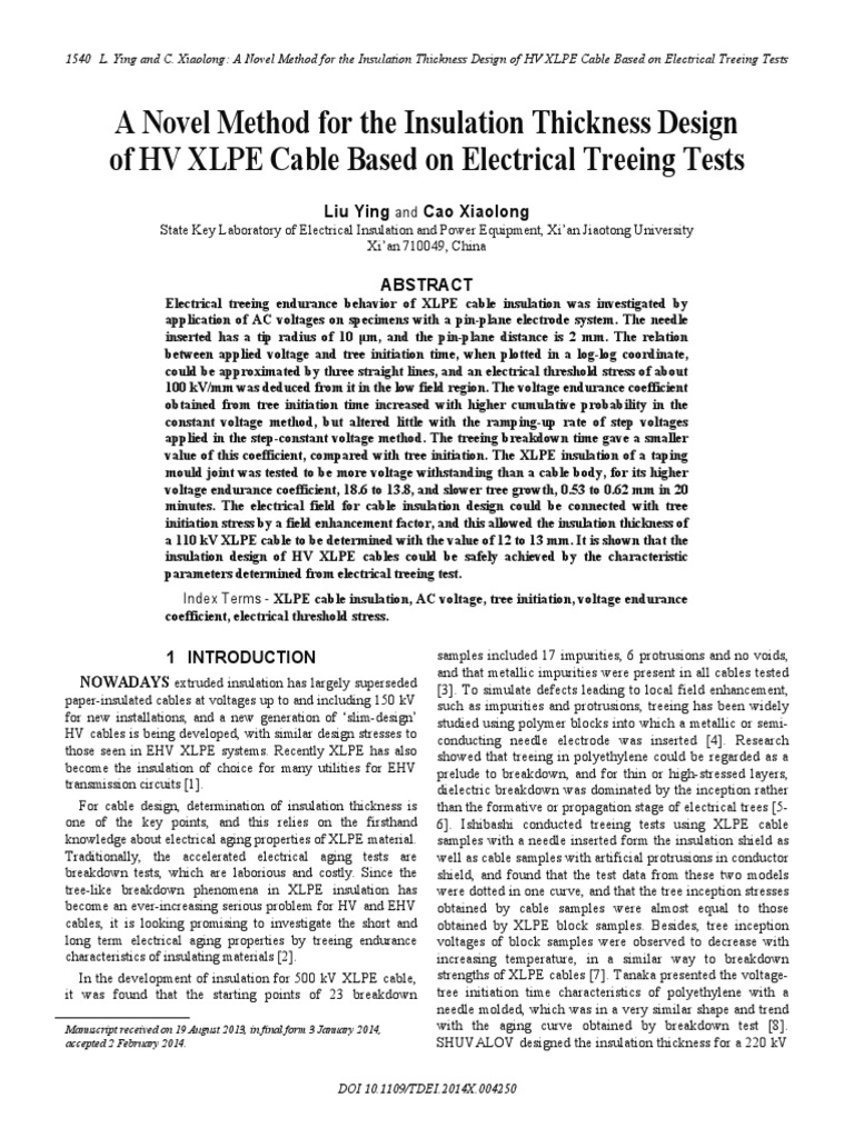 A Novel Method For The Insulation Thickness Design of HV XLPE Cable ...