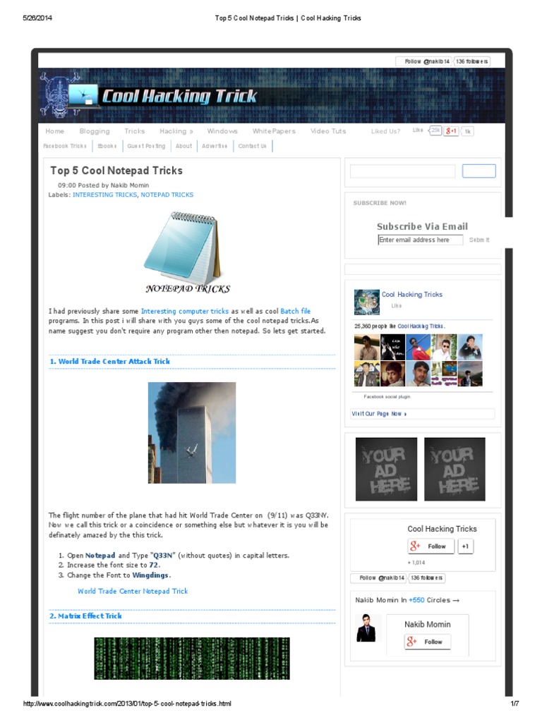 Top 5 Cool Notepad Tricks - Cool Hacking Tricks | PDF | Computer Virus ...
