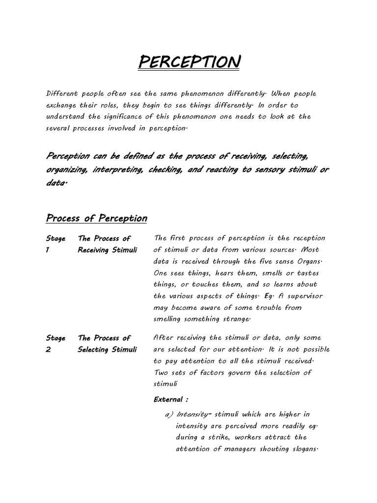 Perception and Motivation (MBA Notes) | PDF | Motivation | Motivational