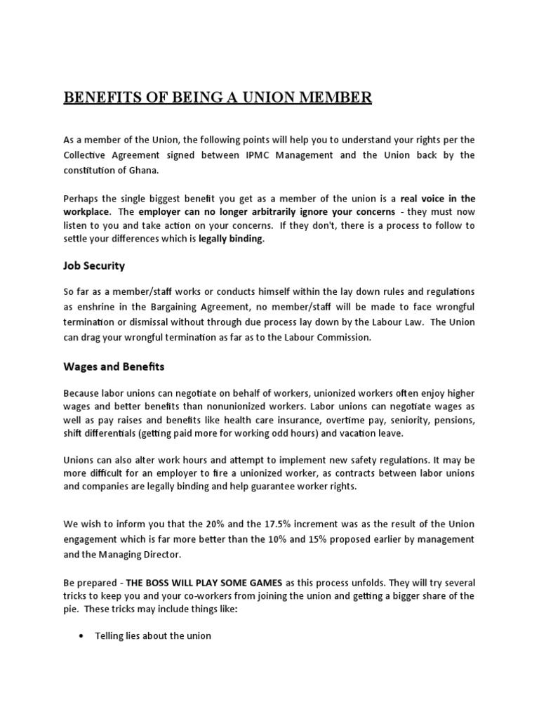 Benefits of Being A Union Member 1 | PDF | Labour Law | Trade Union