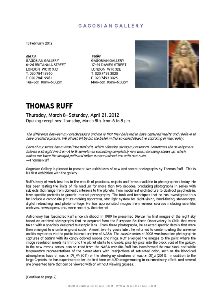 Gagosian Thomas Ruff Nudes Press Release | PDF | Astronomy | Nature