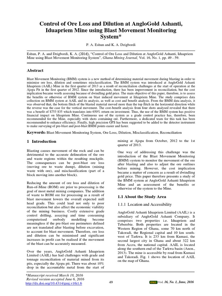 Control of Ore Loss and Dilution | PDF | Mining | Surveying