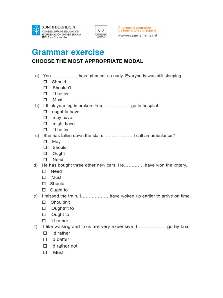 Modals Lesson and Exercises | PDF | Syntax | Syntactic Relationships