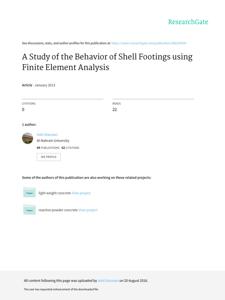 A Study of The Behavior of Shell Footings | PDF | Bending | Stress (Mechanics)