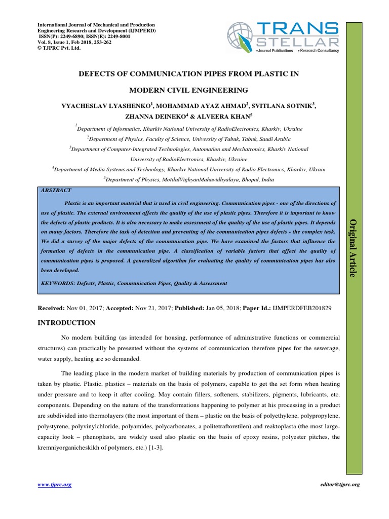 Defects of Communication Pipes From Plastic in Modern Civil Engineering ...