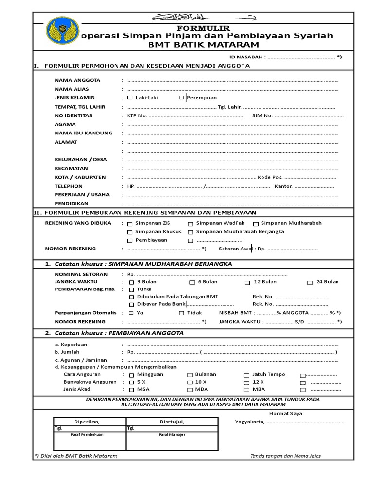 Formulir Keanggotaan Dan Pembukaan Rekening | PDF