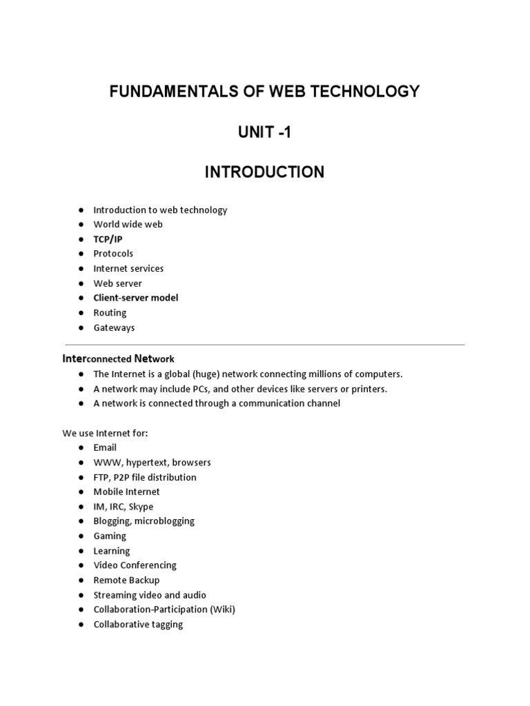 Fundamentals of Web Technology Unit - 1: Tcp/Ip | PDF | Transmission Control Protocol | Osi Model