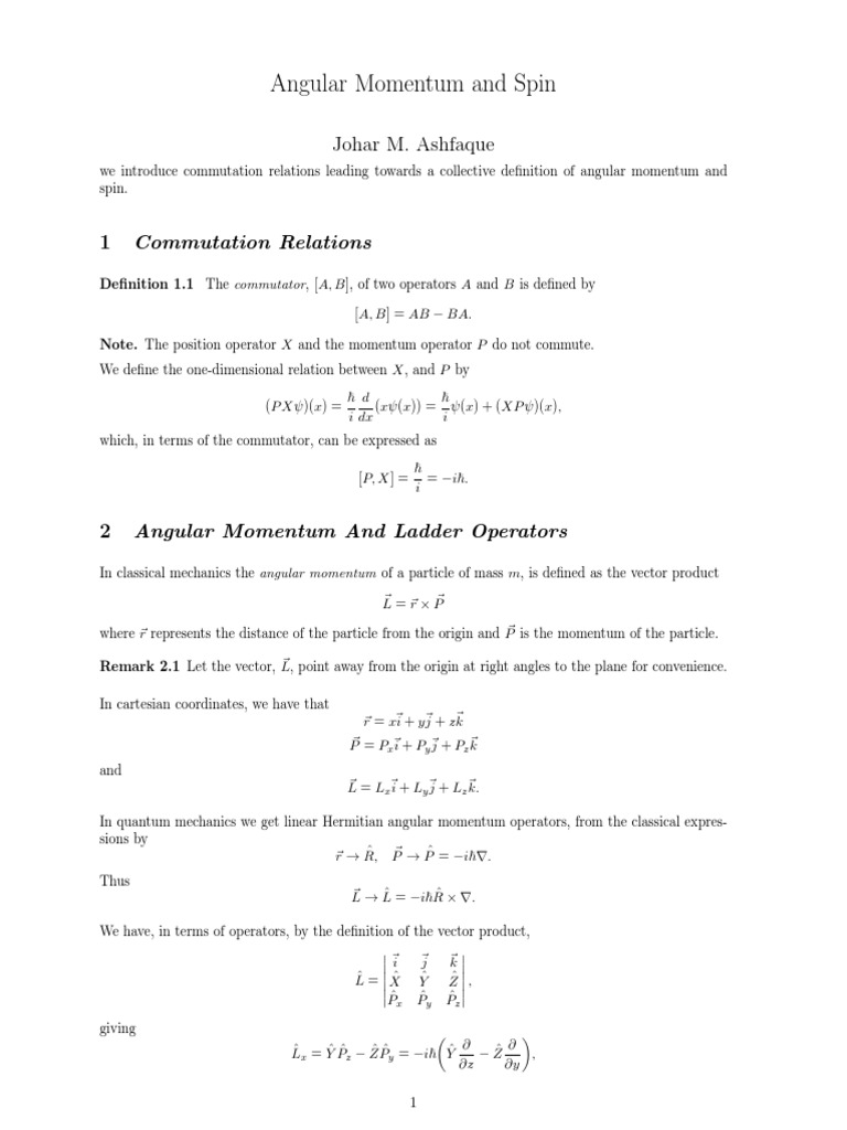 Angular Momentum And Spin Pdf Spin Physics Eigenvalues And Eigenvectors