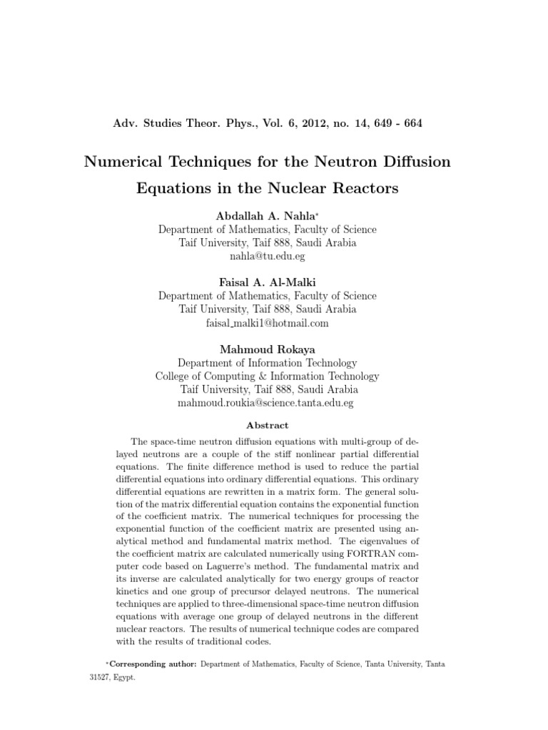 Numerical Techniques For The Neutron Diffusion Equations in The Nuclear ...