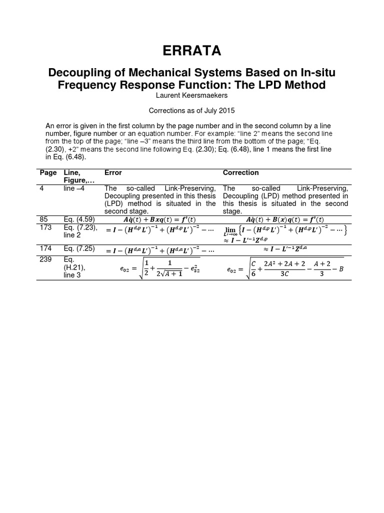 ERRATA - Decoupling of Mechanical Systems Based On In-Situ Frequency Response Functions The LPD ...