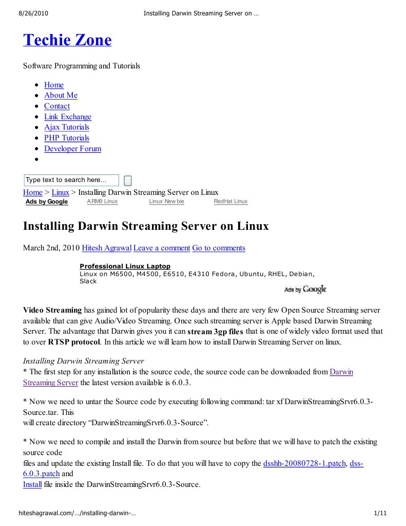 Installing Darwin Streaming Server On Linux Techie Zone | PDF | Linux ...