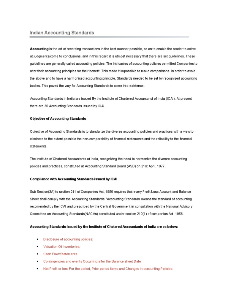 Overview of Indian Accounting Standards | PDF | Finance & Money ...