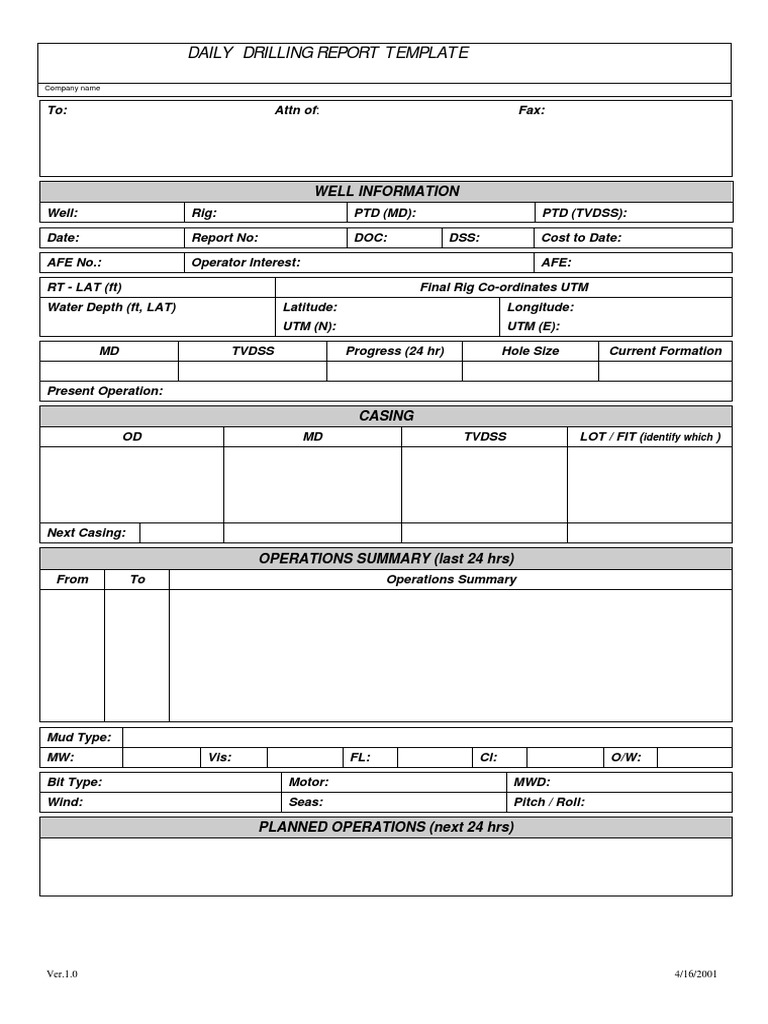 Daily Drilling Report Template | PDF | Geotechnical Engineering | Civil Engineering