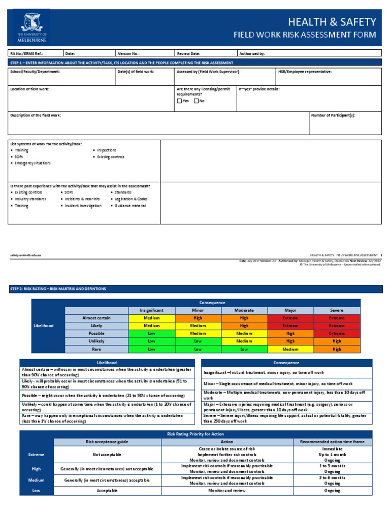 Field Work Risk Assessment Form | PDF | Risk | Risk Assessment