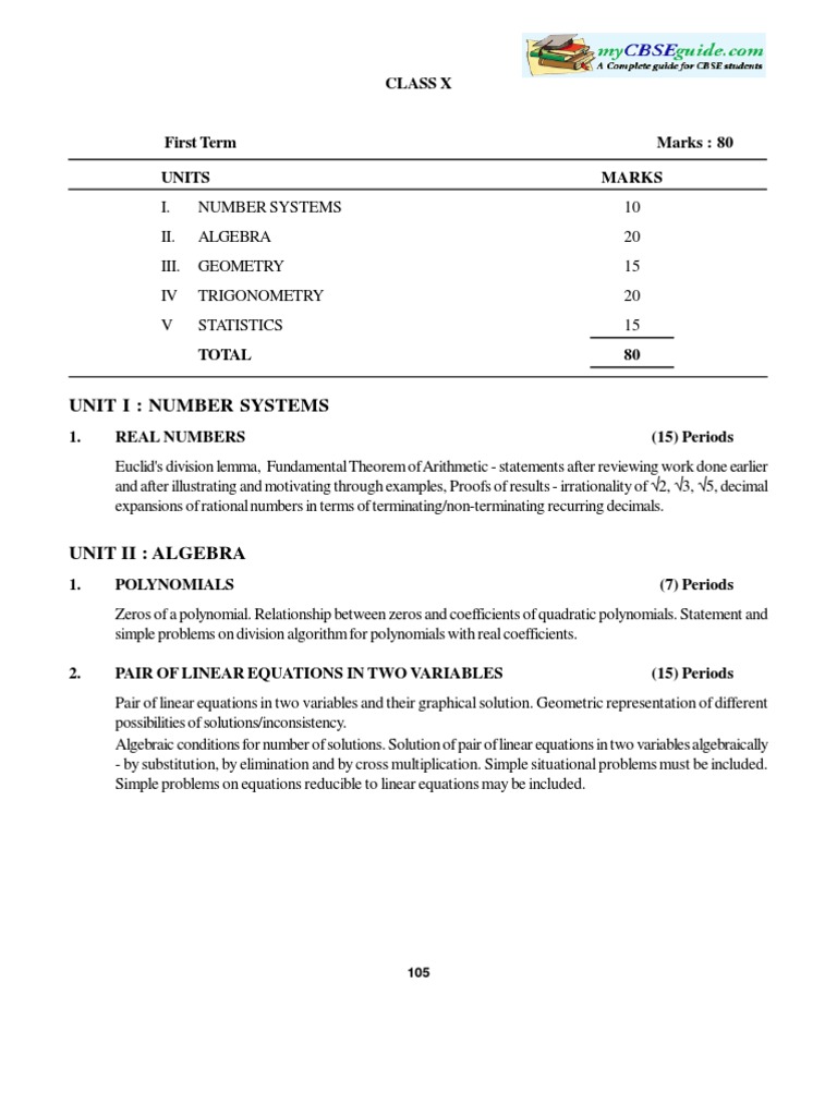 10 CCE Syllabus 2011 New Mathematics Term 1 | PDF | Triangle | Numbers