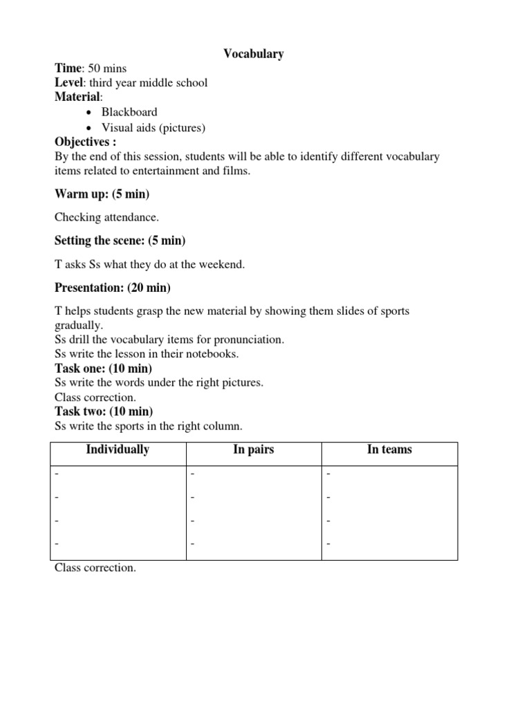 Voc Lesson Plan | PDF