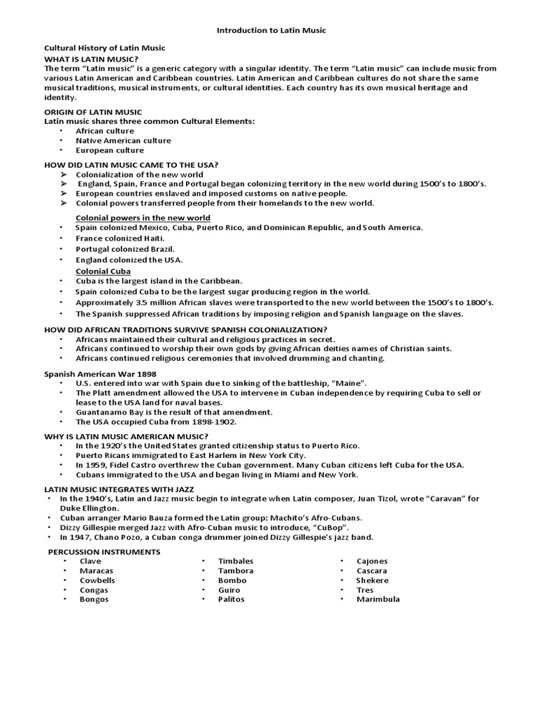 Music of Latin America Handout | Download Free PDF | Performing Arts ...