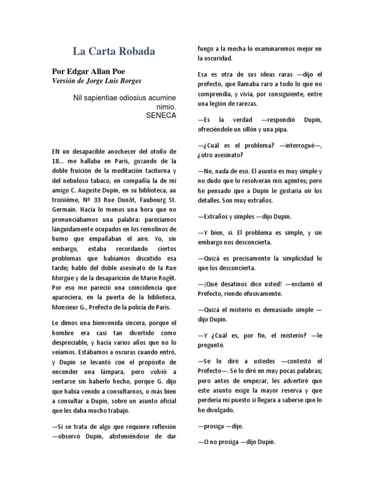 La Carta Robada Pdf Enseñanza De Matemática Método Científico