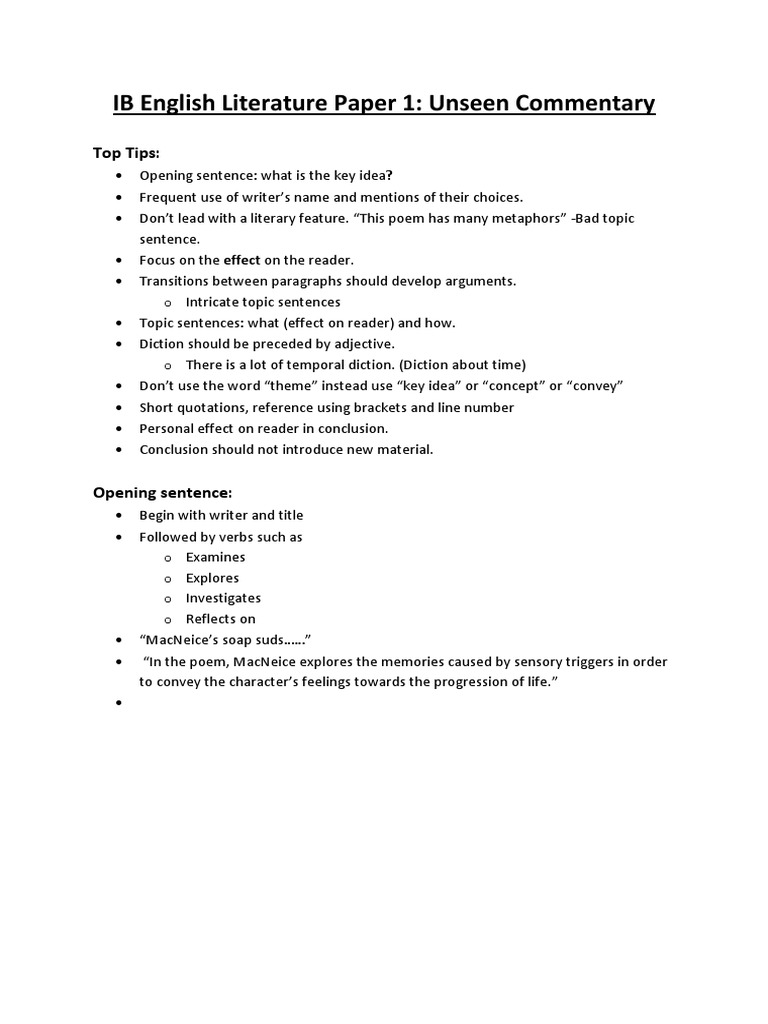 IB English Literature Paper 1 | PDF