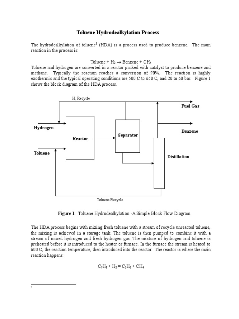 Toluene Hydrodealkylation Process Overview | PDF | Chemical Reactor ...