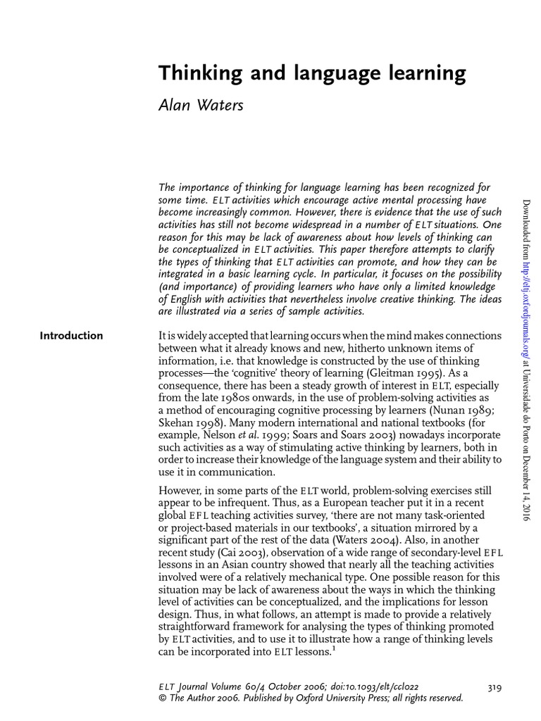 Integrating Different Levels of Thinking into English Language Teaching ...