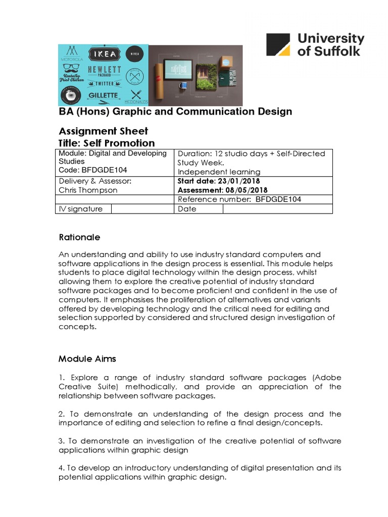 Self Promotion Brief | PDF | Graphics | Graphic Design