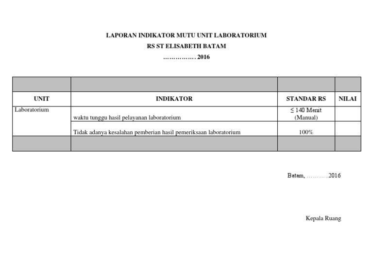 Form Laporan Indikator Mutu Laboratorium | PDF