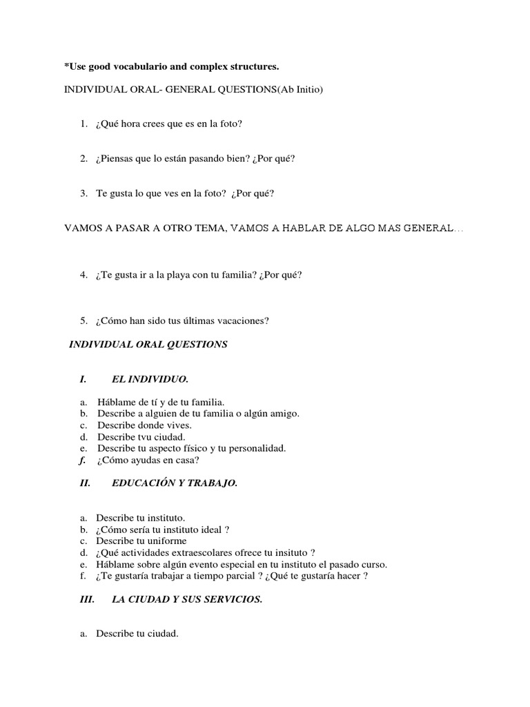 Preguntas Orales para Estudiantes | PDF