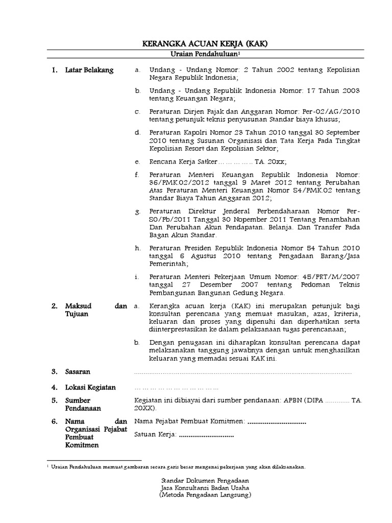 Format Kerangka Acuan Kerja | PDF
