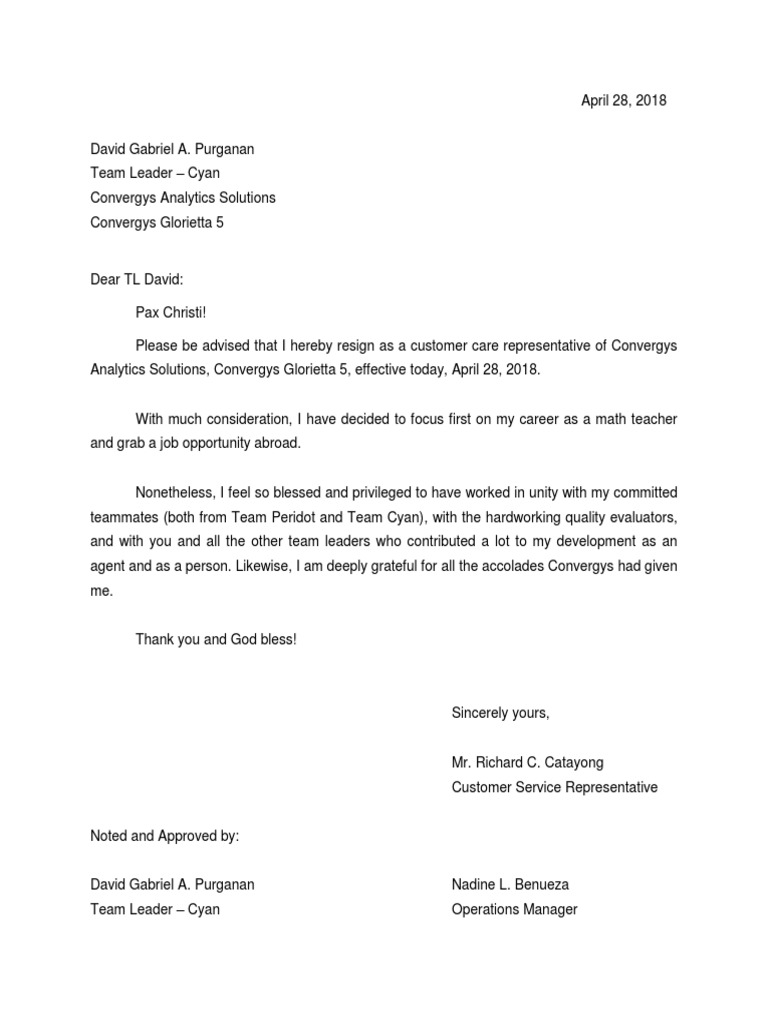 Resignation Letter Convergys | PDF