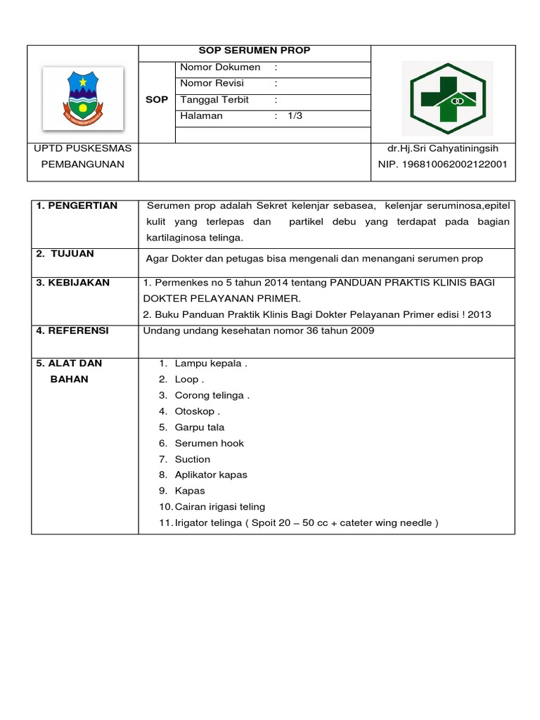 Prosedur Penanganan Serumen Prop Telinga | PDF