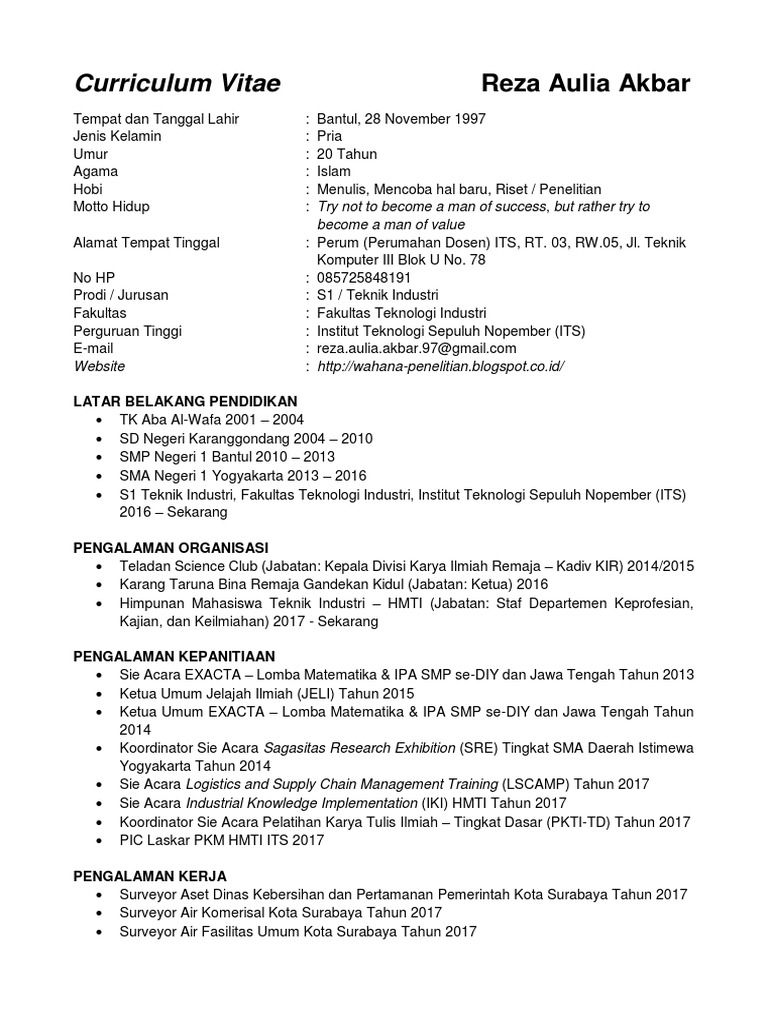 CV Reza Aulia Akbar 2023 | PDF