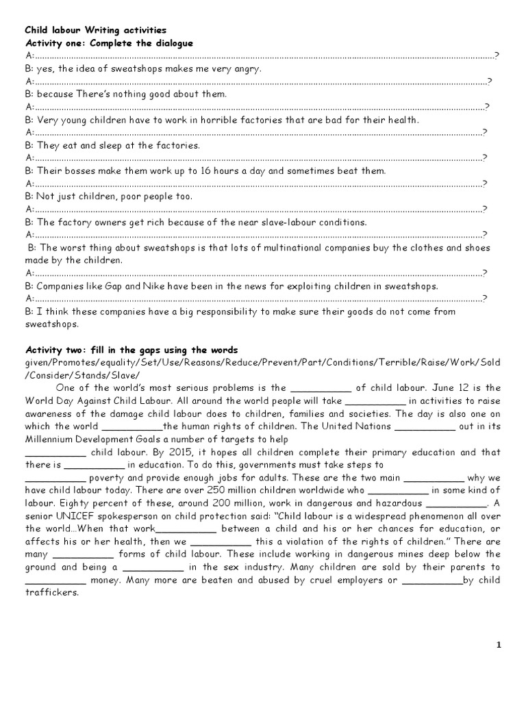 Child Labour Writing Activities Writing Creative Writing Tasks 74323 ...