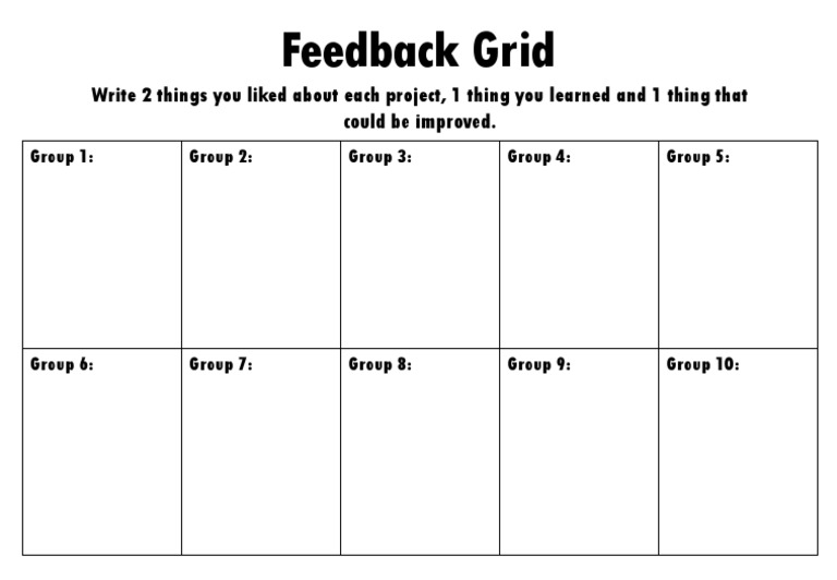 Feedback Grid: Write 2 Things You Liked About Each Project, 1 Thing You ...