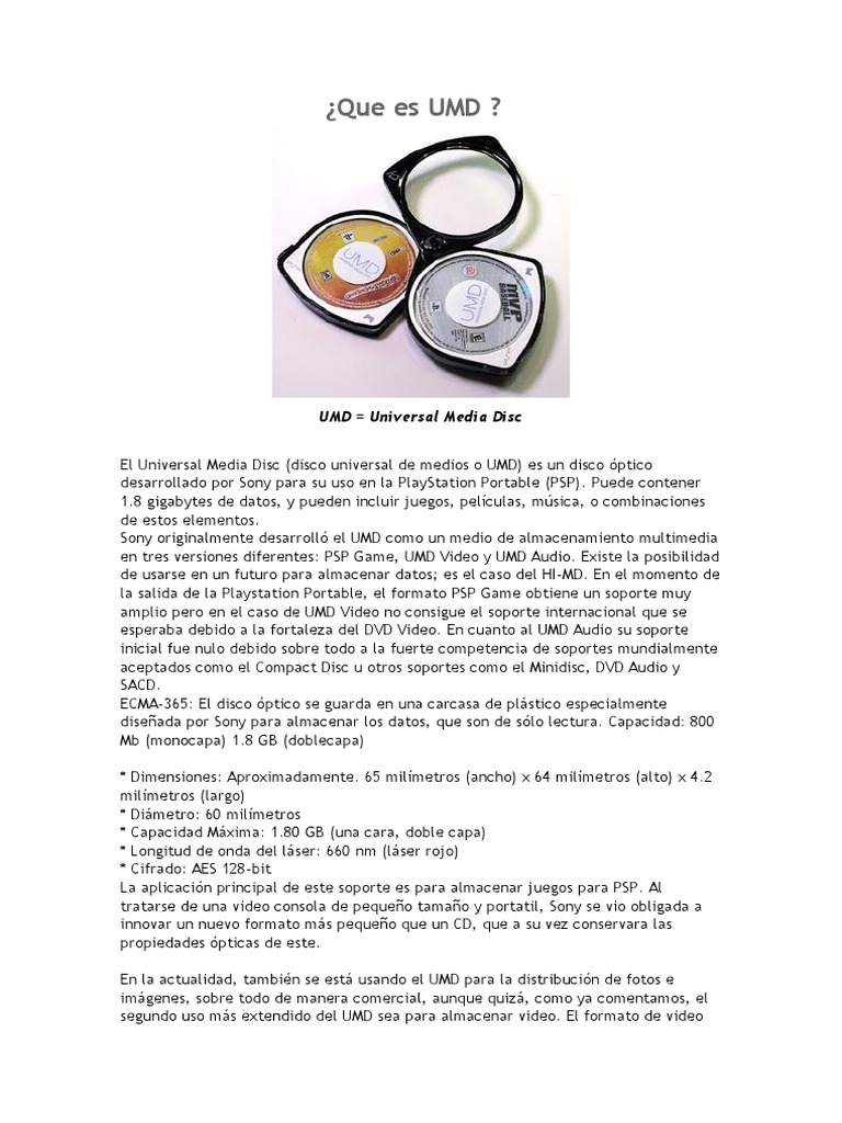 ¿Que Es UMD ?: UMD Universal Media Disc | PDF | Almacenamiento de ...