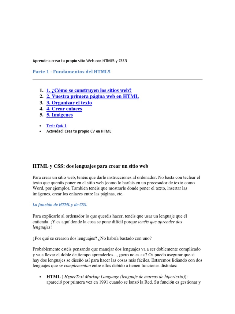 Aprende A Crear Tu Propio Sitio Web Con HTML5 y CSS3 | PDF | HTML ...