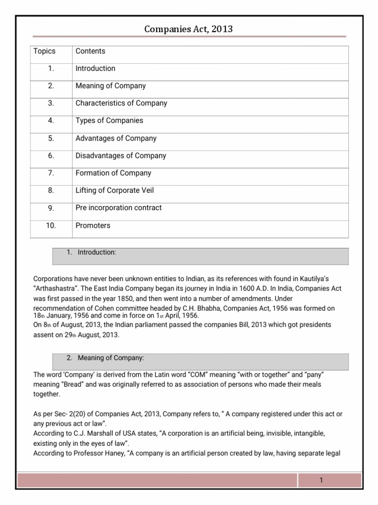 Company Law Notes | PDF | Companies | Corporations