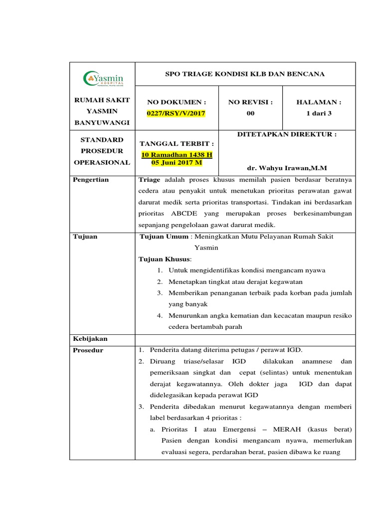 Spo Triage Kondisi KLB Dan Bencana | PDF