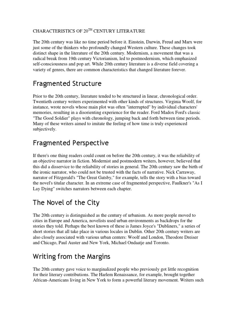 The 20th Century Literature | Narration | Modernism