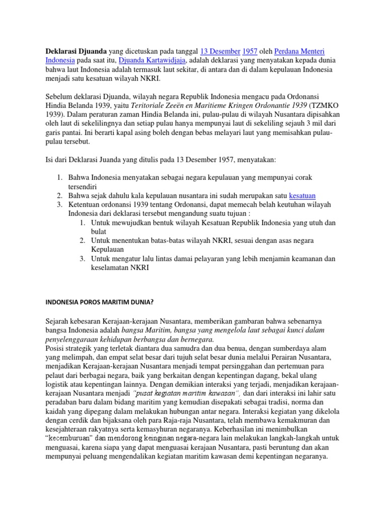 Deklarasi Djuanda Yang Dicetuskan Pada Tanggal: 13 Desember 1957 ...