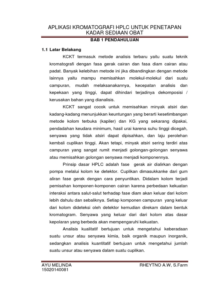 Laporan Praktikum Analisis Instrumen HPLC | PDF